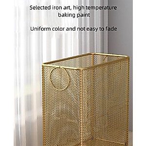 Laundry Hamper with Handles & Rolling Wheels, Metal Laundry Basket with Wheels, Light Luxury Style Laundry Hamper, for Bathroom,Laundry Room（Size:16.9 * 9.1 * 17.7in） (Color : Gold)