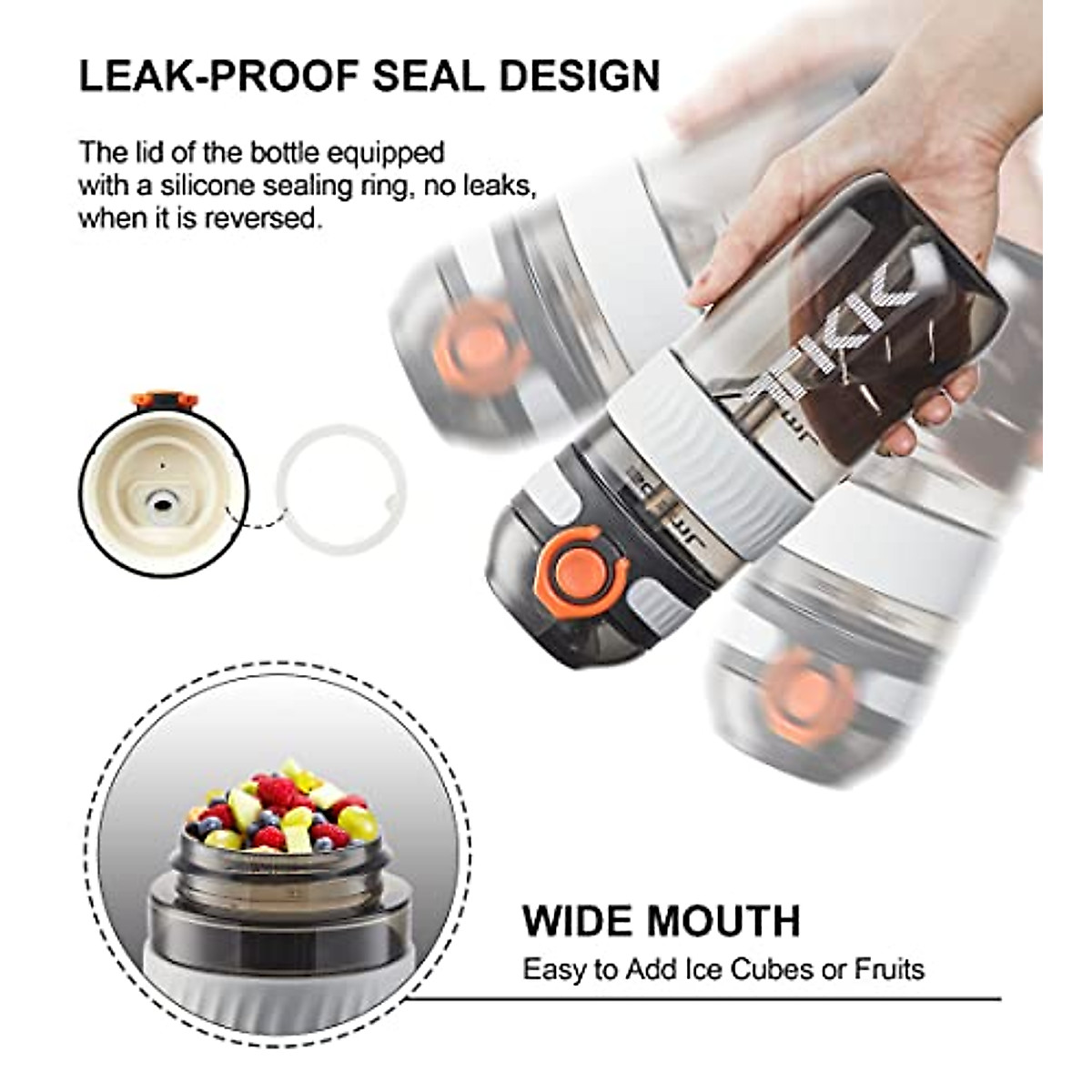 TKK 18oz Kids Water Bottles with Straw Lid & Carry Handle, Pop Button BPA Free Leak Proof Water Bottle for School, Black-NEW