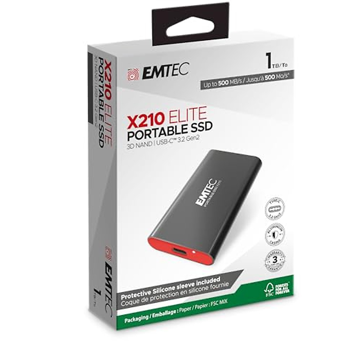 Emtec 1TB X210 Elite SATA III Portable Solid State Drive (SSD) with NAND Technology ECSSD1TX210