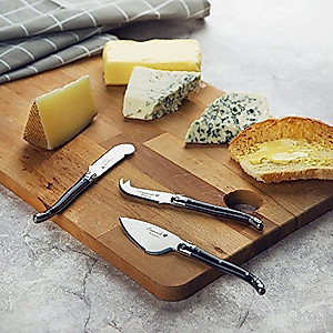 Laguiole By FlyingColors Butter Knife Spreader Cheese Knife Set, with Wooden Gift Holder, 3 Pieces (Black)