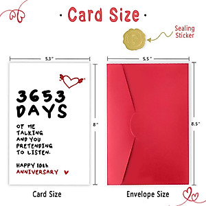 mmuue Funny 10 Year Anniversary Cards Gifts for Him Her, Romantic 10th Anniversary Card for Girlfriend Boyfriend, Lovely 10th Wedding Anniversary Card for Husband Wife, Tenth Anniversary Card