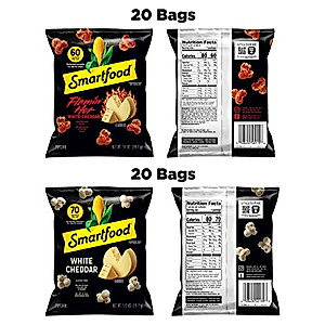 Smartfood Popcorn Flamin' Hot & White Cheddar Variety Pack Pack of Whole Grain Snacks, White Cheddar Flamin' Hot, 40 Count