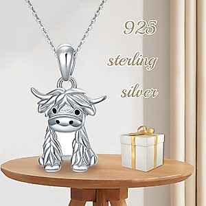 YAFEINI Highland Cow Necklace Sterling Silver Cute Scotland Cow Pendant Jewelry Cow Gifts for Women