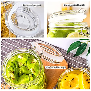 ZALSSKE 34oz Glass Food Storage Jars with Airtight Clamp Lids,Set of 4 Airtight Glass Canister Square- Clear Storage Container for Kitchen Container Storing Sugar, Flour, Cereal,Coffee,Spice…