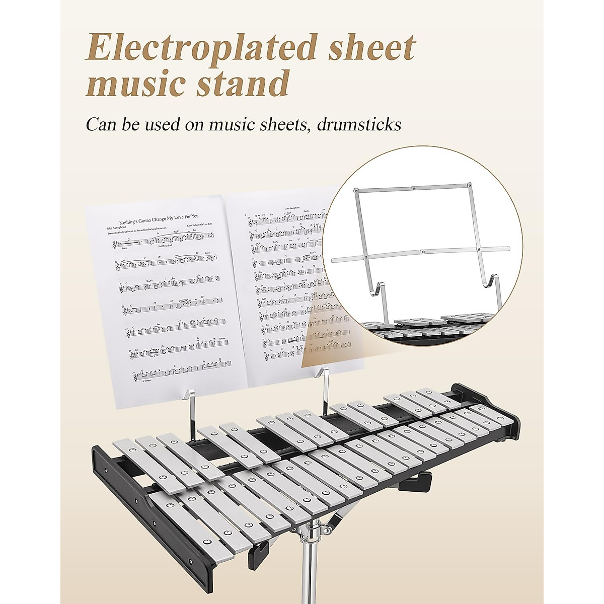 Eastar Professional 32 Note Glockenspiel Xylophone Bell Kit Percussion Kit with 8 Inch Drum Practice Pad, Stand, Glockenspiel Stick, Drum Sticks and Carrying Bag