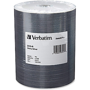 Verbatim 97017 DVD-R, 4.7GB, 16X, 100/PK, Shiny Silver