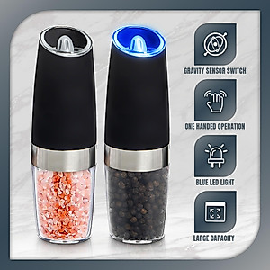Gravity Electric Salt and Pepper Grinder Gift Set With Black Peppercorns, Himalayan Pink Salt, Adjustable Grind - House Warming Gifts Unique Kitchen Gadget Dad Mom Gifts Christmas Gift Box Mothers Day