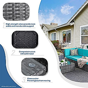 Walsunny 7pcs Patio Outdoor Furniture Sets,Low Back All-Weather Silver Gray Rattan Sectional Sofa with Tea Table&Washable Couch Cushions&Ottoman,Blue