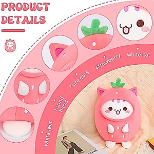 AIXINI Cute Strawberry Cat Plush Pillow 8" Kitten Stuffed Animal, Soft Kawaii Cat Plushie with Strawberry Outfit Costume Gift for Kids