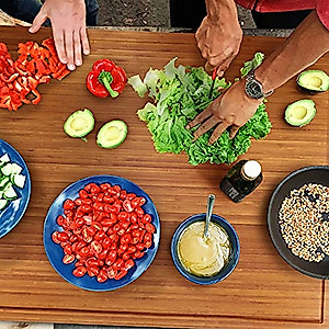 BambooMN Bamboo Burner Cover Cutting Board, 3-Ply, Large, Square - Grooved/Flat (20"x20"x0.75")