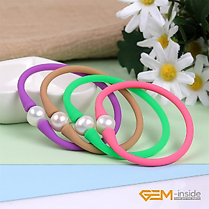 GEM-Inside Big 11mm Real Pearl Bridesmaid Blue Mood Stackable Silicone Rubber Stretch Freshwater Cultured Pearl Jewelry Bracelets for women 7"