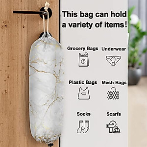 Marble Golden Plastic Bag Holder, Marble Texture Wall Mount Plastic Bag Organizer with Drawstring Grocery Shopping Bags Storage Dispenser for Home Kitchen Farmhouse Decor, 22X9 Inch