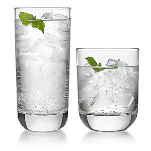 Libbey Polaris Tumbler and Rocks Glass Set, Clear Drinkware Glasses Set, Short and Tall Water Glasses with Modern Clean Lines, Dishwasher Safe Drinking Glasses Set of 16