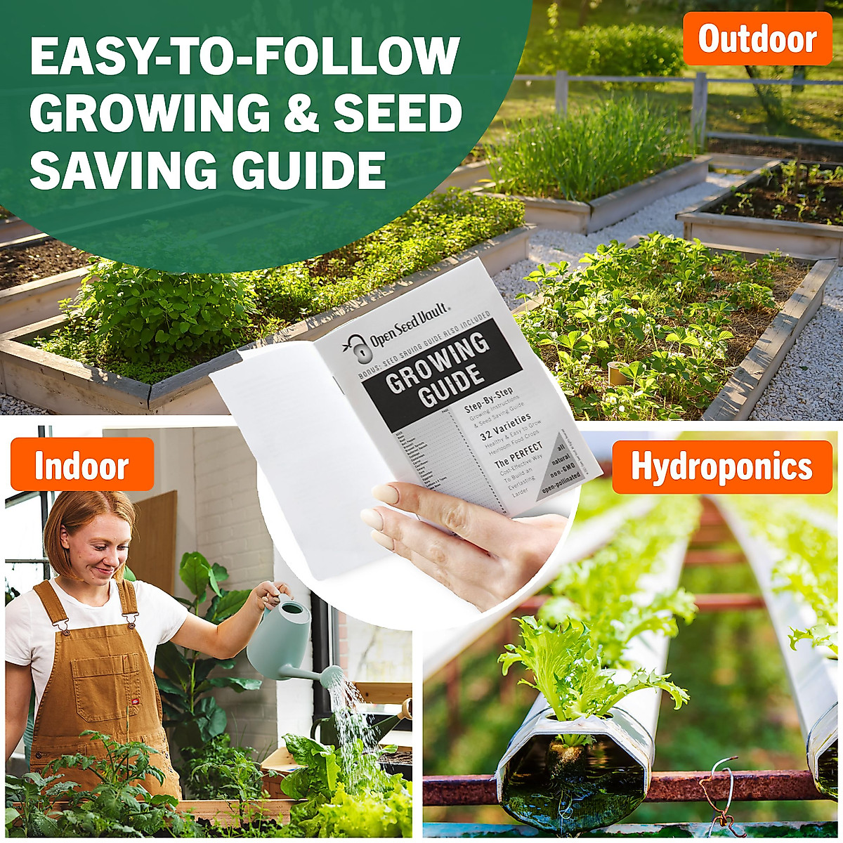 (32) Variety Pack Survival Gear Food Seeds | 15,000 Non GMO Heirloom Seeds for Planting Vegetables and Fruits. Gardening Gifts & Emergency Supplies | by Open Seed Vault