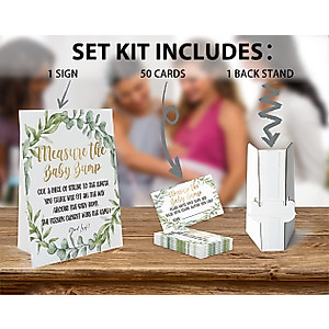 How Big is Mommys Belly Game, Measure Mommy's Belly Sign(Sign 8x10 Inch), Leafy Theme Baby Shower Games, Baby Showers Decorations, 1 Standing Sign + 50 Guessing Cards(bump08)