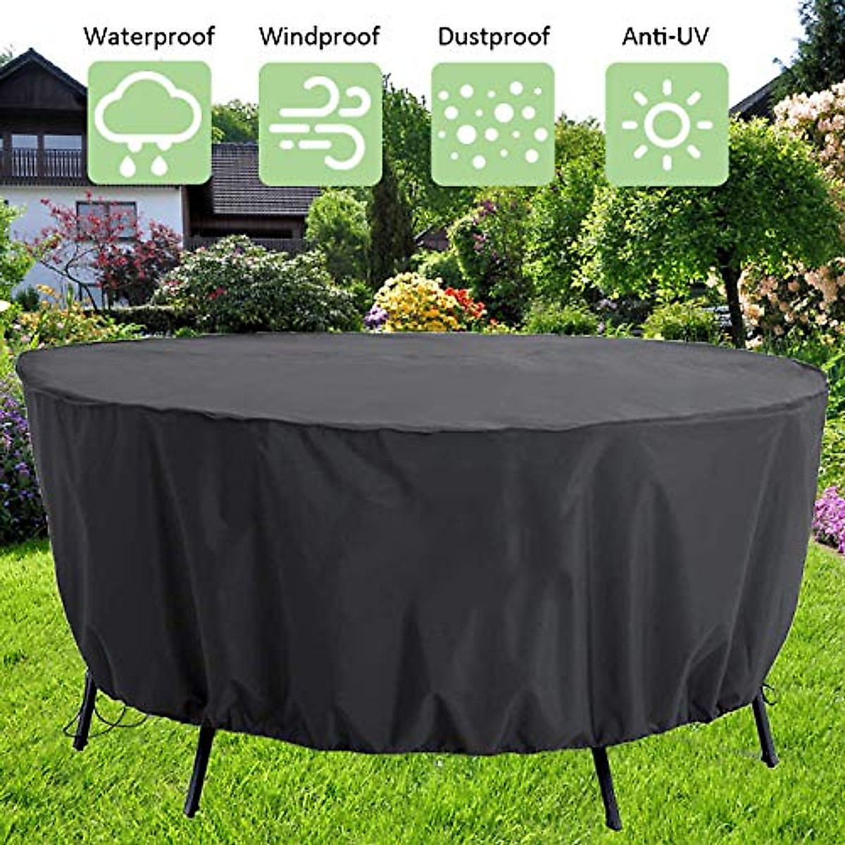 Patio Furniture Covers,Mayhour Heavy Duty Waterproof Round Table Chair Set Cover for Outdoor Dining Table Garden Yard UV Resistant Anti-Fading Dustproof Desk Protective with Elastic Balck Large