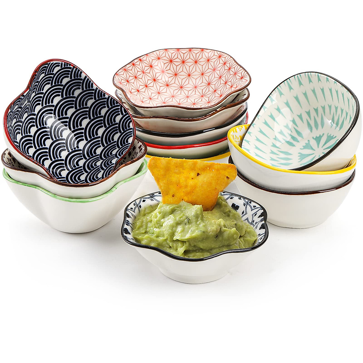 Frcctre Set of 12 Ceramic Dipping Sauce Bowls, 3 Oz Porcelain Pinch Bowls Soy Sauce Dish Set, Small Prep Bowls Condiments Dishes Side Dishes for Sauce Ketchup Appetizer Condiment BBQ