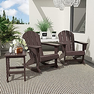 WO Home Furniture Patio Rocking Chair Set of 3 PCS Classic Outdoor Adirondack Rocker Chairs & Table (Dark Brown)