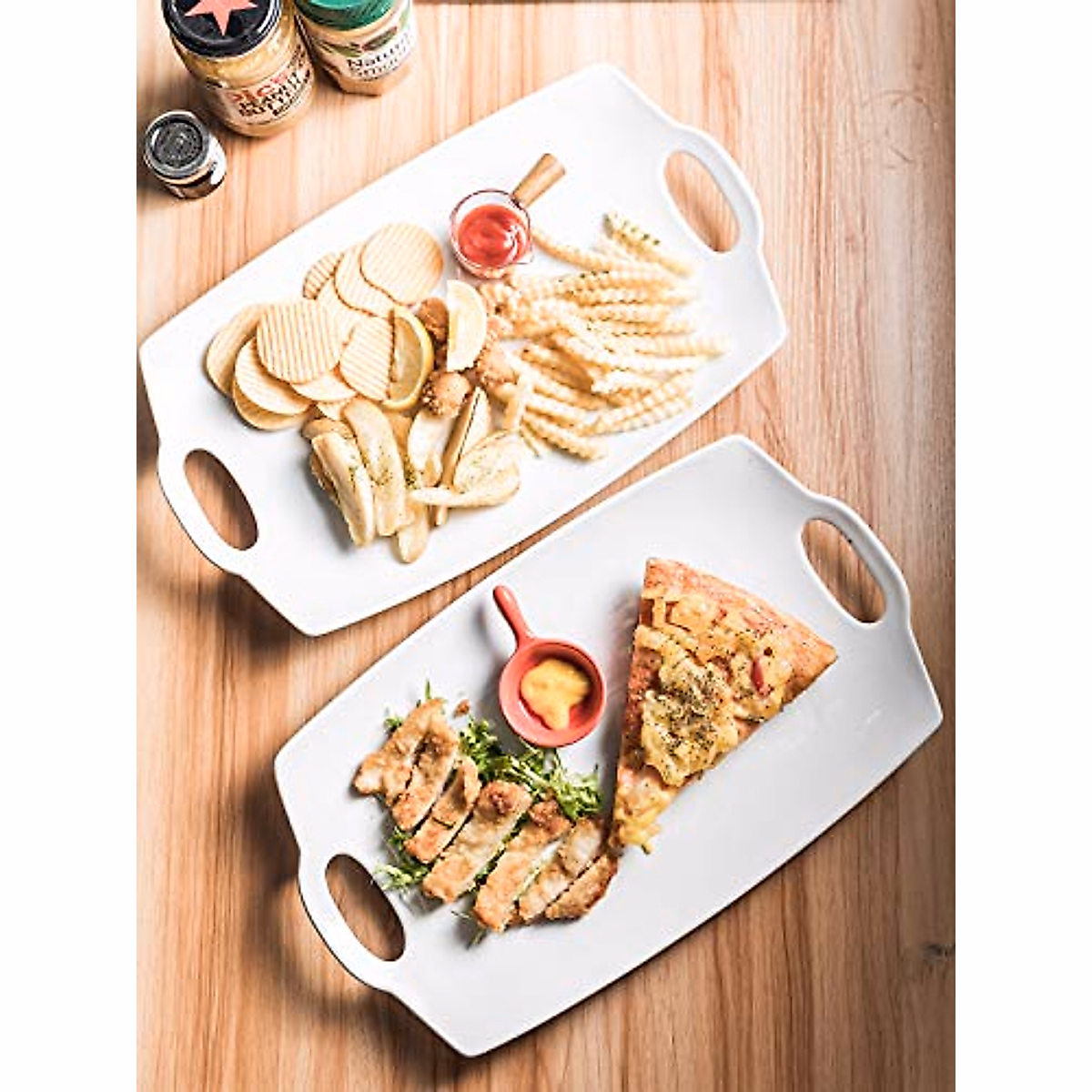 LAUCHUH Serving Platter with Handle Extra Large Porcelain Serving Tray Large Turkey Platter Perfect for Party Display 15.75-Inch, Dishwasher and Oven Safe, Set of 2, White