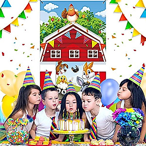 GYA 3x6ft Cartoon Red Barn Door Cover Banner Autumn Farm Animal Straw Backgrounds Indoor Outdoor Decorations Family Kids Baby Party Photo Booth Banner