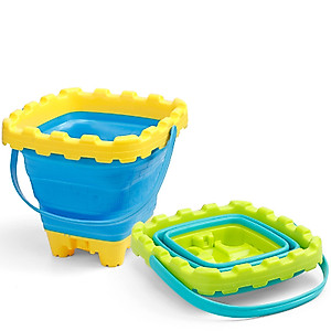 Castle Foldable Beach Sand Buckets Toy Set, 2L Silicone Collapsible Pails, Large Multi Functions Sandbox Kit Camping Traveling Gear, Beach Buckets Essential for Vacation Kids Adults 2 Pack
