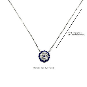 MYSTIC JEWELS - 925 Sterling Silver Necklace with Turkish Eye Necklace - Round with Cubic Zirconia (Silver)