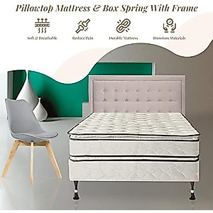 Highview Bedding 1-inch Pillow Top Hybrid Mattress, Box Spring, and Bed Frame Set, Medium Firm Double Sided Mattresses, Durable Support System, Heavy-Duty Double Riveted Steel Leg Support, Twin