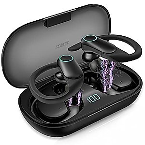 XUX Wireless Earbuds Bluetooth 5.2 Headphones Bluetooth Headphones 4-Mics Clear Call 30H Playtime with Earhooks Sweatproof Waterproof in Ear Earphones for iPhone Android Sports Running Workout Gaming