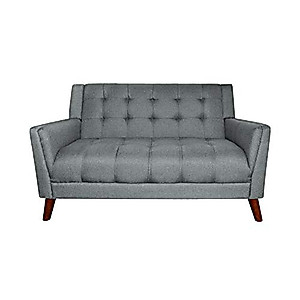 Christopher Knight Home Evelyn Mid Century Modern Fabric Arm Chair, Dark Gray, Walnut & Evelyn Fabric Loveseat, Dark Gray