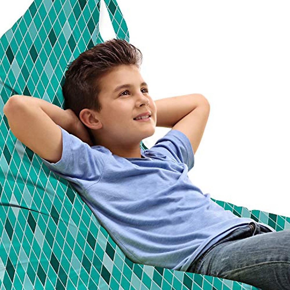 Lunarable Turquoise Lounger Chair Bag, Small Pattern Rhombuses Diamond Shape Mosaic Tiles Simple Classical, High Capacity Storage with Handle Container, Lounger Size, Teal Turquoise Seafoam