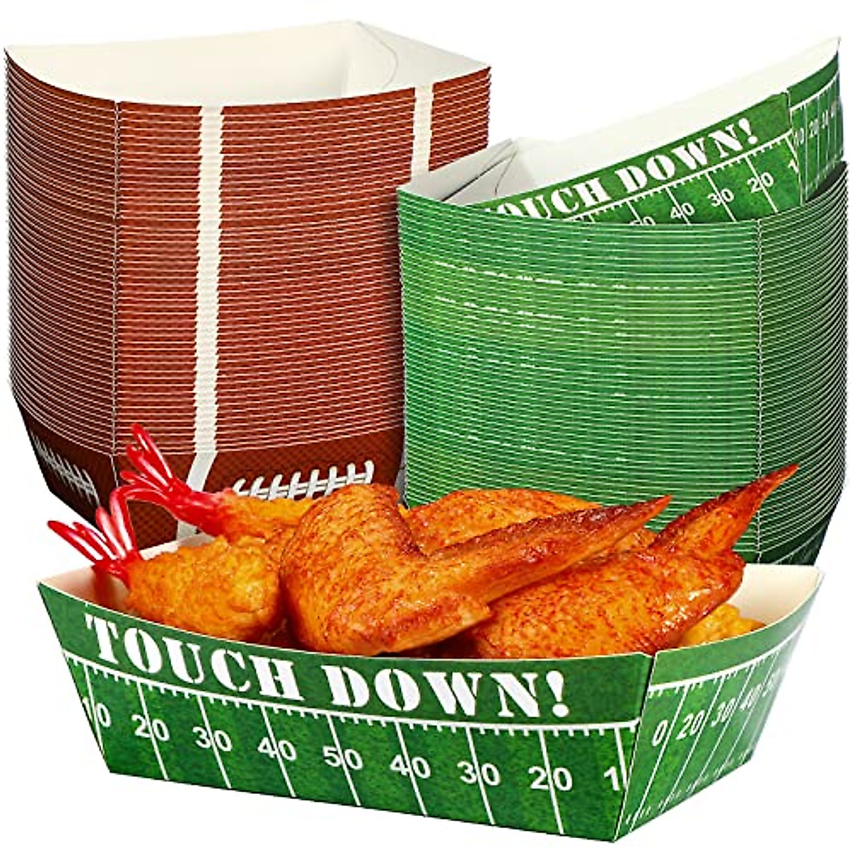 100 Pcs Football Party Decoration 1.1 lb Football Paper Food Trays Football Serving Boats Disposable Snack Serving Trays for Football Birthday Sport Game Party Favors Decorations