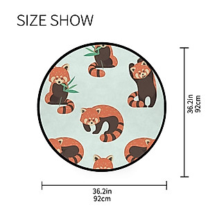 My Daily Cute Red Panda Cartoon Round Area Rug for Living Room Bedroom Kids Playing Rug Polyester Yoga Floor Mat 3' Diameter