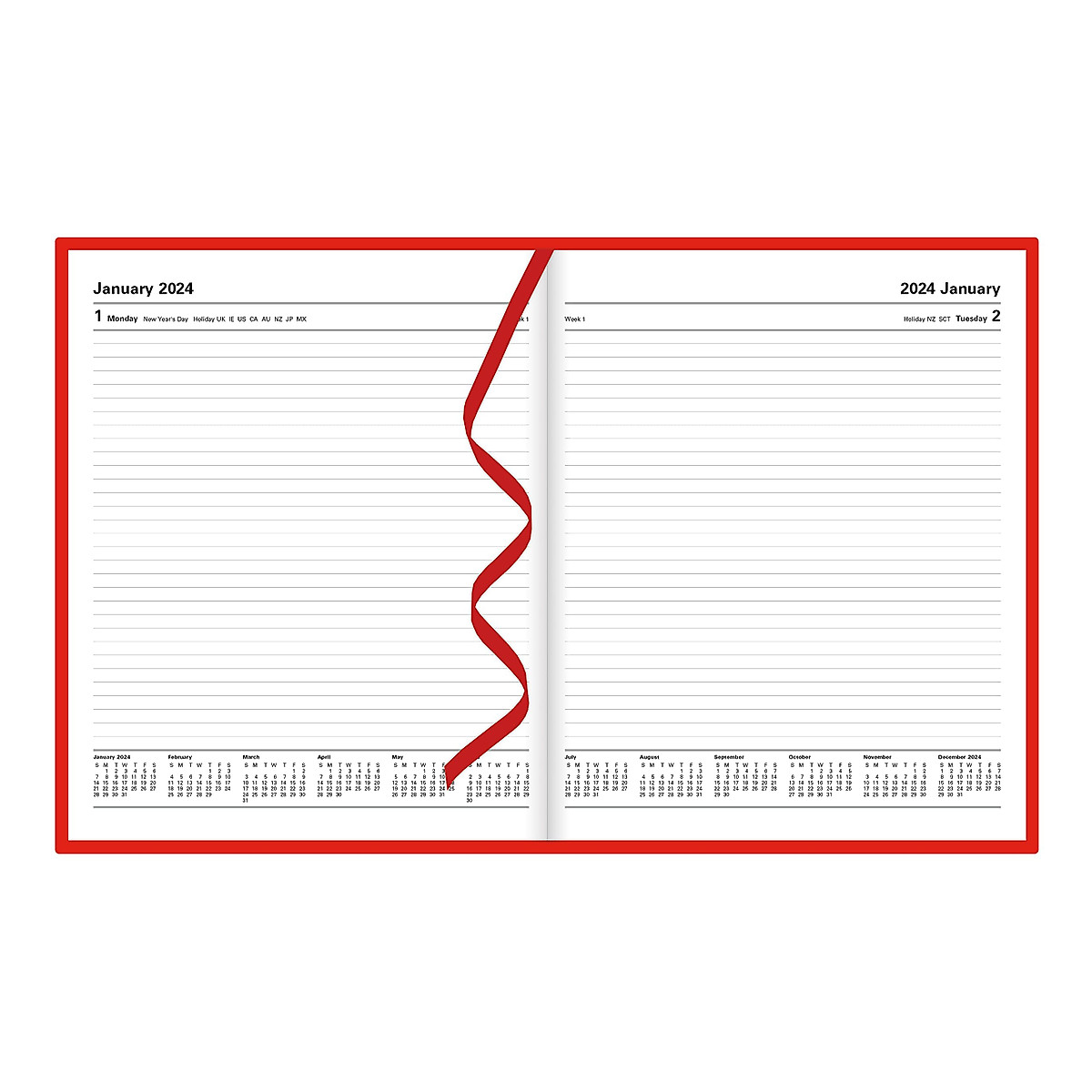 Letts of London Standard Daily Planner, 12 Months, January to December, 2024, Day-Per-Page, Quarto Size, 10.25" x 8.25", Burgundy (C10YBY-24)