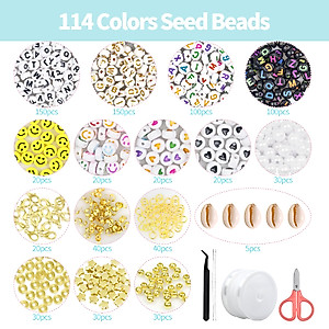BIBOKLTIY 114 Colors Glass Seed Beads Bracelet Making Kit, 28500pcs 3mm Seed Beads Jewelry Making Kit with Alphabet Letter Beads and String, Glass Beads Kit for Bracelets DIY Art Craft