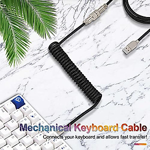 Twozoh USB C Keyboard Coiled Cable, Braided Detachable Aviator Double Sleeve Type C Mechanical Keyboard Cable (White)