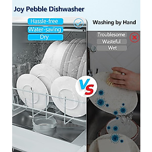 Joy Pebble Countertop Dishwasher, 28 Pieces Dishes/Cycle, 6 Washing Programs&Hot Drying, Dish Washer with 360°Dual Spray, with Child Lock&Delayed Start, Portable Dishwasher for Apartment/RV/Dorm