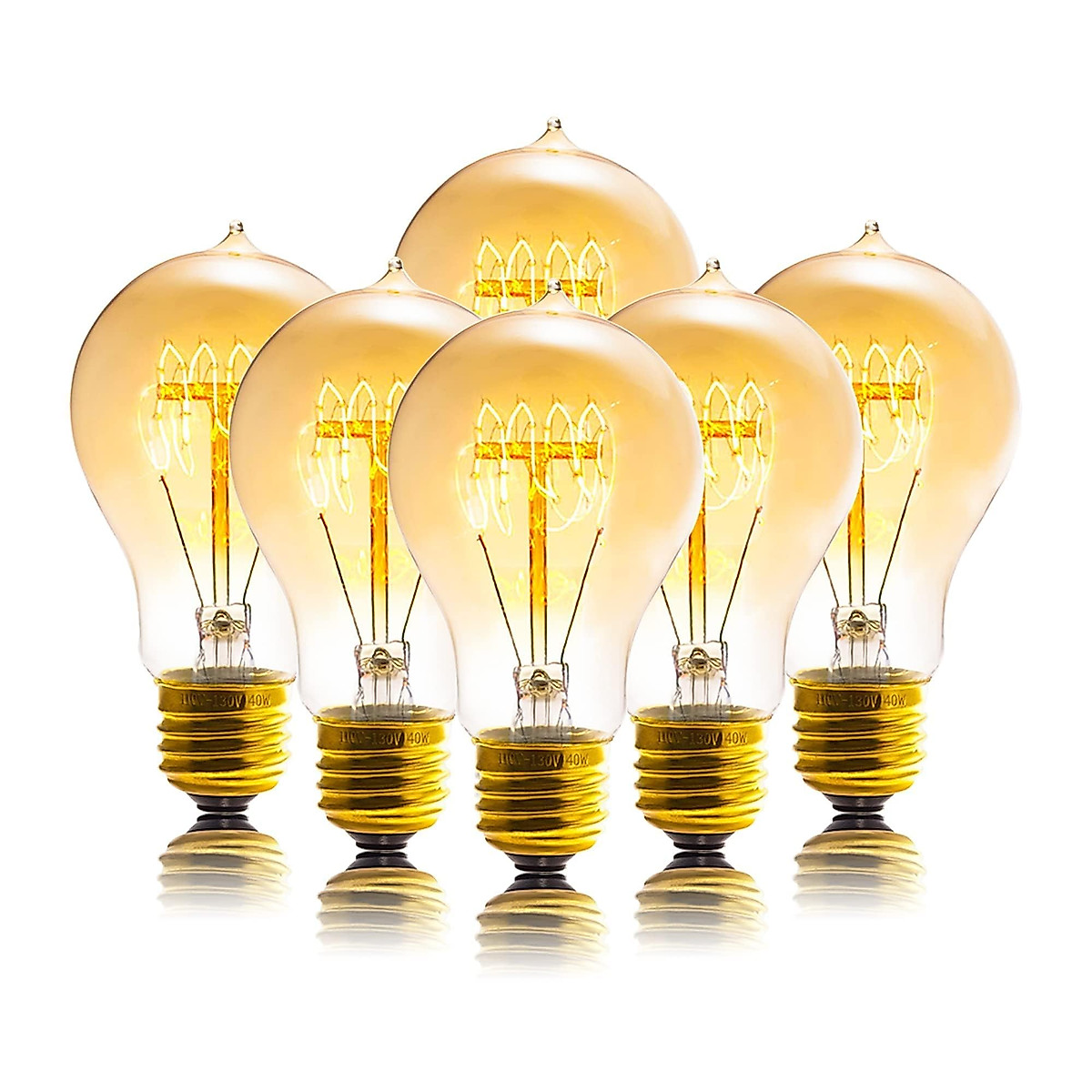 Sevici Edison Bulbs, A19 Bulbs 6 Pack, Dimmable 120V 40W Vintage Amber Glass, 240 Lumens E26 Base, Retro StyleIncandescent Bulbs, 2200K Warm Yellow Light, for Home Office Desk Lamp Stand