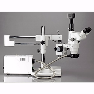 AmScope 2x-225x Trinocular Boom Stand Stereo Zoom Microscope + 18MP Camera