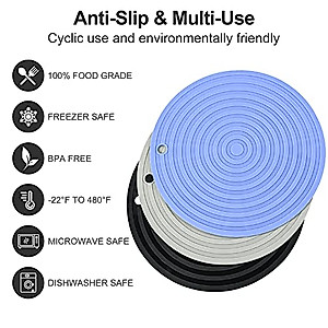 Viwehots Blue Silicone Trivets Mats for Hot Pots and Pans, Heat Resistant Mats Pot Holders, Flexible Hot Pads for Kitchen Table, Non Slip Silicone Mats, Dia11.81 Big Round Microwave Cover Mats Set 2
