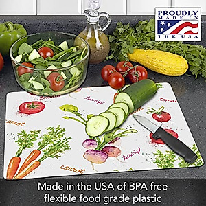 Cut N' Funnel Veggie Splash Designer Flexible Plastic Cutting Board Mat, 15" x 11.5", Made in the USA, Decorative, Flexible, Easy to Clean