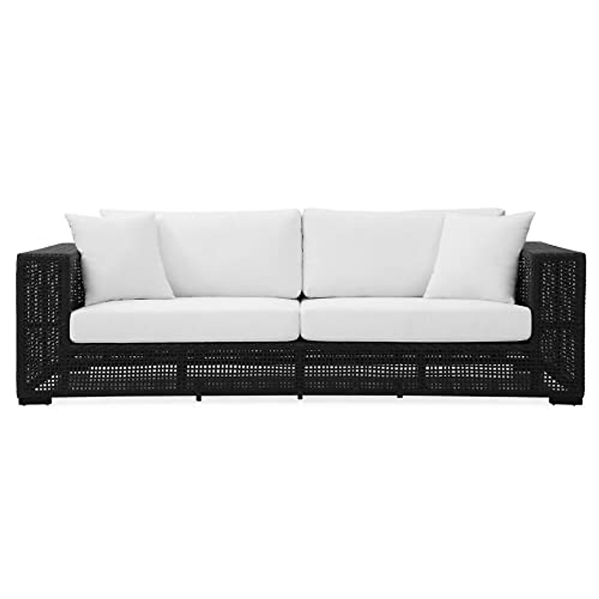 Zuri Modern Marquesa Outdoor Black Wicker Sofa with Quick Drying Cushions in White
