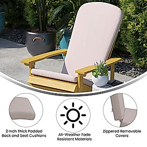 BizChair Set of 2 All Weather Indoor/Outdoor High Back Adirondack Chair Cushions, Patio Furniture Replacement Cushions - Cream