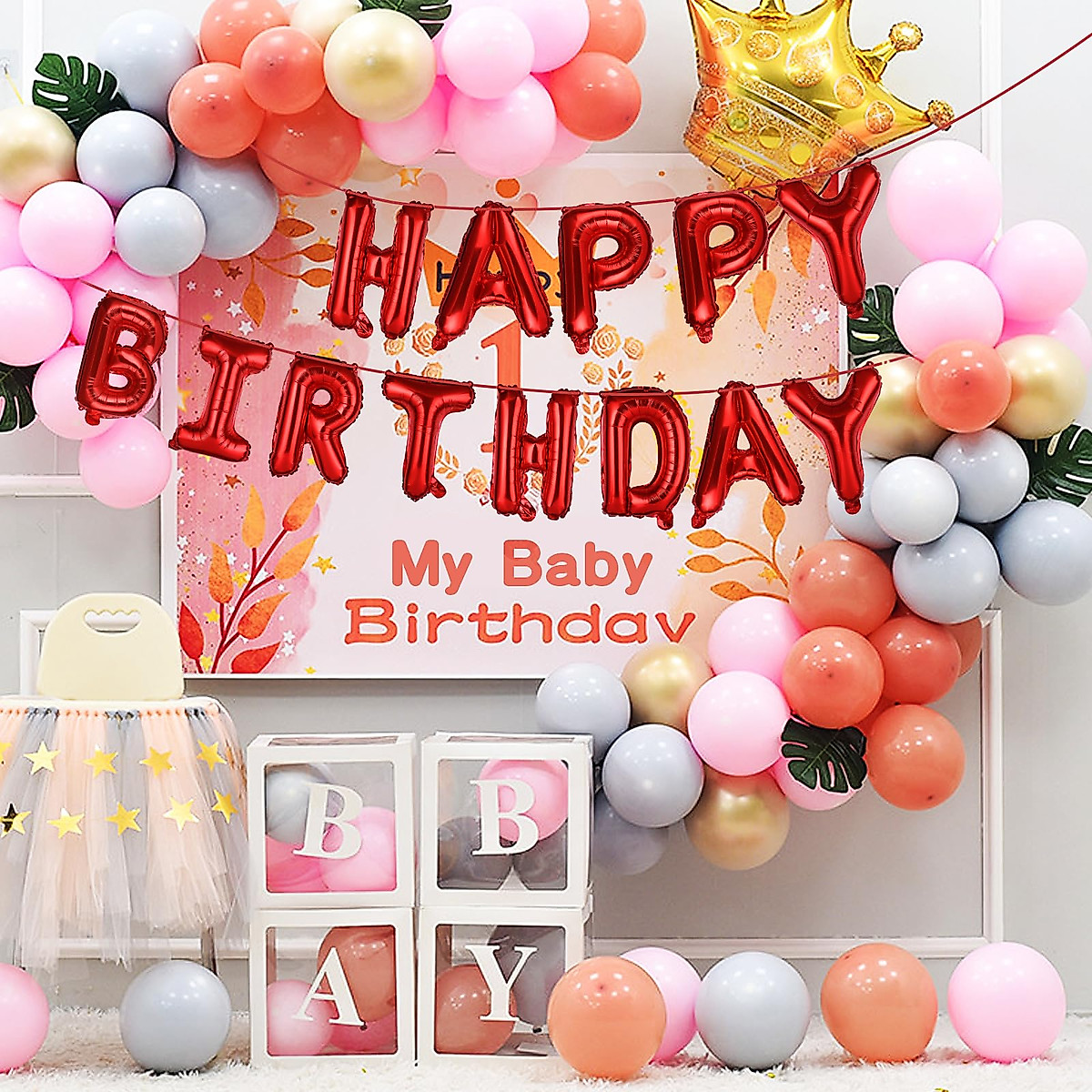 3D Red Happy Birthday Balloons Banner 16 Inch Mylar Foil Balloon Letters Balloons Red Aluminum Foil Letters Sign Bunting Reusable Party Decor for Kids Boys Men Women Adult Baby Shower Party Supplies