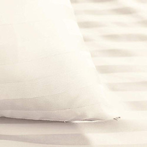 California Design Den 500 Thread Count Ivory King Size 6 Piece Sheet Set, Dobby Damask Stripe Sheets, Smooth Sateen Weave Sheet Set (1 Top Sheet, 1 Bottom Fitted Sheet & 4 Pillowcases)