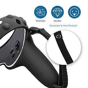 NANW Touch Controller Grip Cover Compatible with Oculus Quest 2, Handle Elastic Knuckle Silicone Straps Protective Skin Case Anti-Throw Handle Protective Sleeve for Quest 2-Black