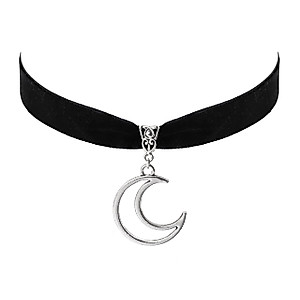 Sacina Gothic Crescent Moon Choker Necklace, Moon Sun Pendant, Goth Gift for Women, Christmas Gift for Women (S- Moon Choker)