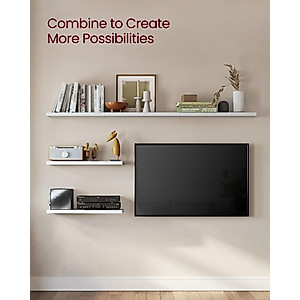 VASAGLE Wall Shelves Set of 2, Floating Shelves, Wall Mounted, 8 x 23.6 x 1.5 Inches, Display Shelves for Picture Frames, Wall Decor, Hanging Shelf for Living Room, Kitchen, White ULWS056W01