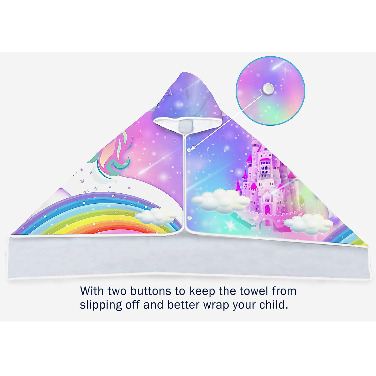 Bonsai Tree Unicorn Hooded Beach Towel for Kids, Cute Rainbow Bath Towel with Hood for Girls, Pink Magic Castle Microfiber Super Absorbent Soft Poncho Bathrobe for Swin Pool 30”x50”