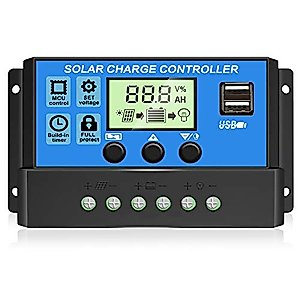 2Pcs 30A Solar Charge Controller, Black Solar Panel Battery Intelligent Regulator with Dual USB Port 12V/24V PWM Auto Paremeter Adjustable LCD Display