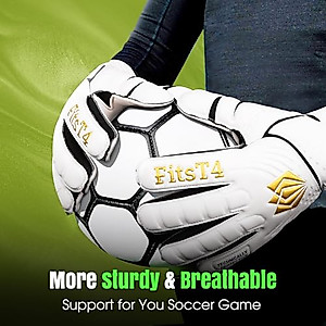 FitsT4 Sports Youth Adult Goalie Goalkeeper Soccer Gloves 3.5+3MM Super Grip Latex Finger Support Performance Glove Level 3.5 Prevent Injuries